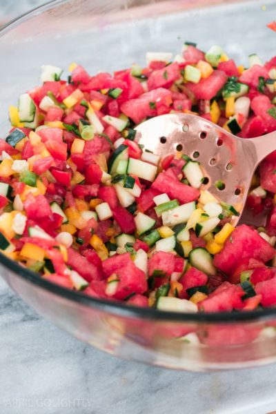 Fresh Watermelon Salsa with Cucumbers and Peppers - April Golightly