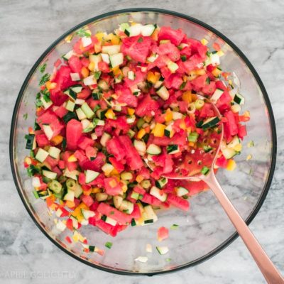 Fresh Watermelon Salsa with Cucumbers and Peppers - April Golightly
