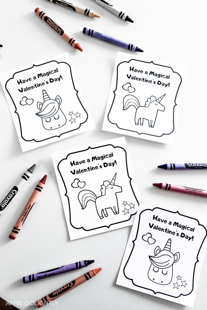 Unicorn Valentines Cards - FREE Printables - Kids Crafts - April Golightly